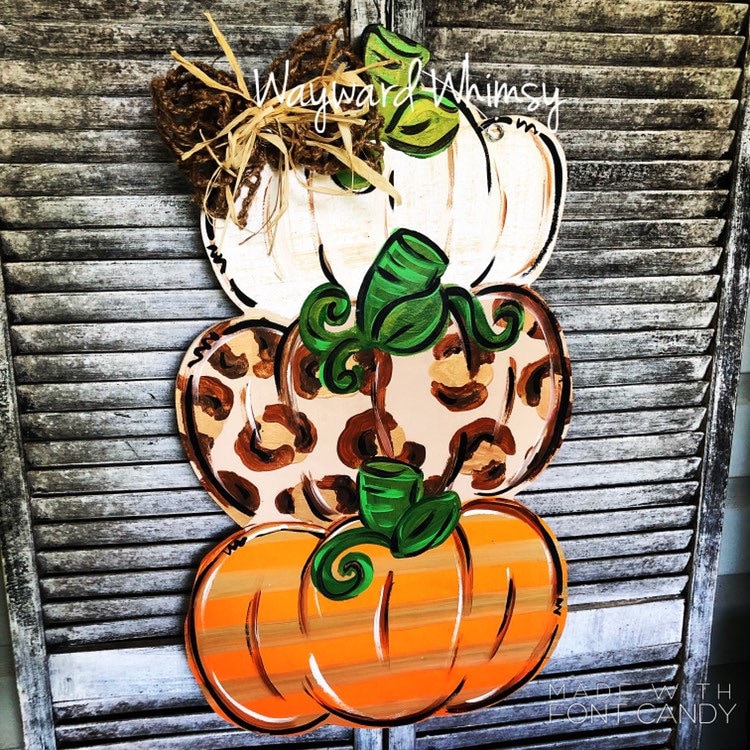 Stacked Pumpkin Sign With Animal Print Wood Cut Out Door Hanger - Etsy