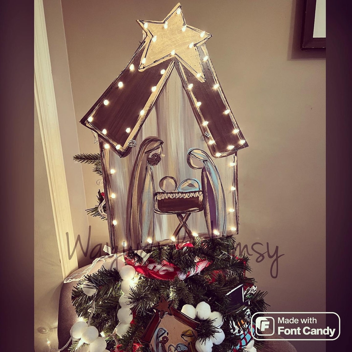 LIGHTED Nativity Wooden Tree Topper - Etsy