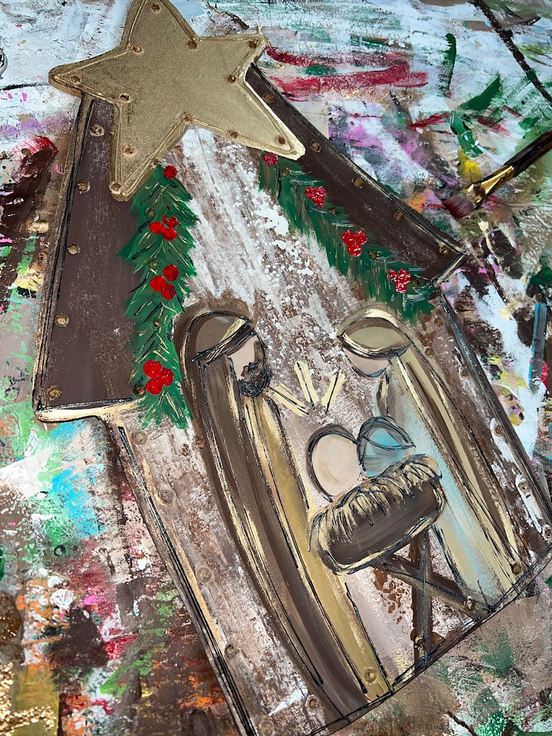 LIGHTED Nativity Wooden Tree Topper - Etsy