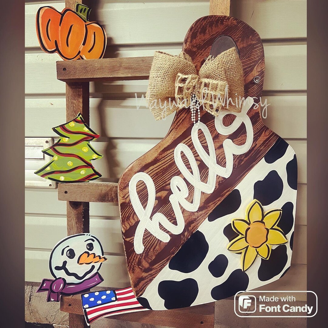 Cattle Tag- Cow Print- Hello Sign With Interchangable Seasonal ...
