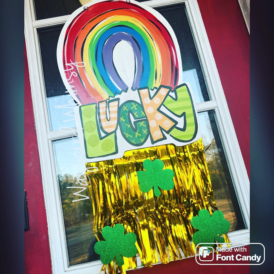 St. Patrick's Day Lucky Rainbow With Gold Streamers Wood Cut Out Door ...