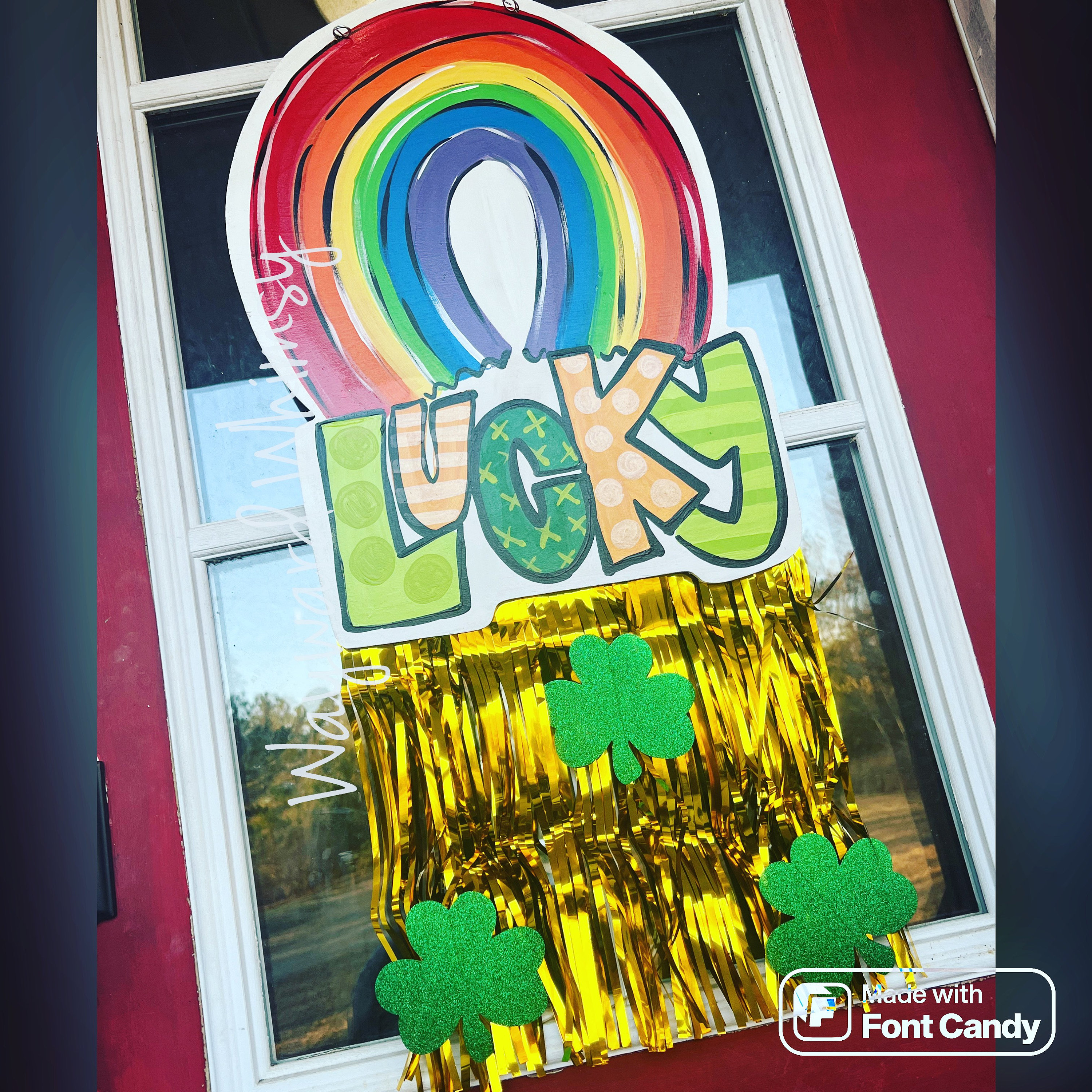 St. Patrick's Day Lucky Rainbow With Gold Streamers Wood Cut Out Door ...