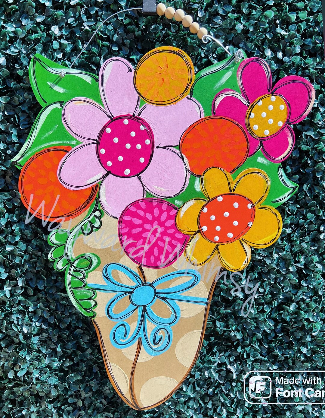 Flower Bouquet Wooden Door Hanger - Etsy