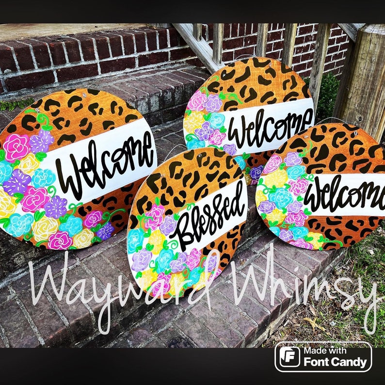 Floral and Animal Print Welcome Circle Door Sign Wooden Door Hanger - Etsy