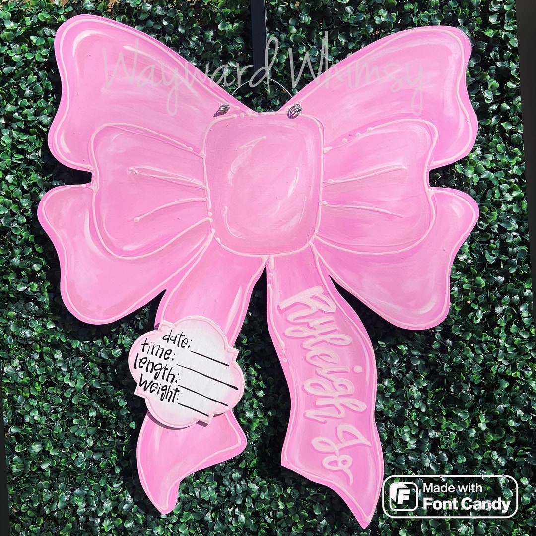 Pink Bow for Baby Girl- Baby Hospital Door Nursery Wooden Door Hanger ...