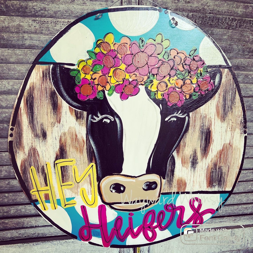 Hey Heifer Cow Face Cowhide Door Sign Wooden Door Hanger - Etsy