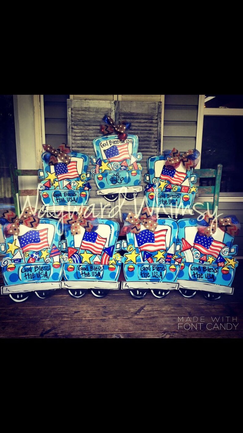 God Bless America Truck With Fireworks Door Hanger - Etsy