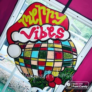 Merry Vibes Retro Christmas Disco Ball Wooden Door Hanger - Etsy