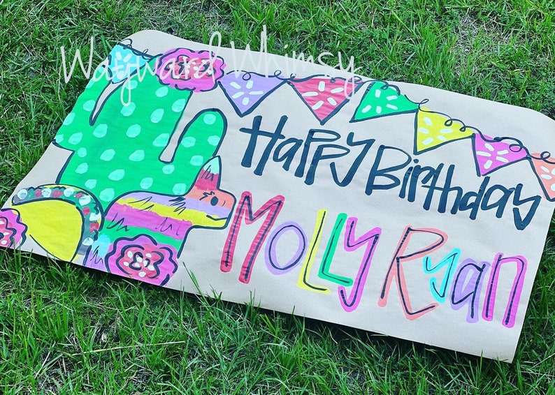 Fiesta Theme Hand Painted Custom Party Banner- Birthday Banner- Kraft ...