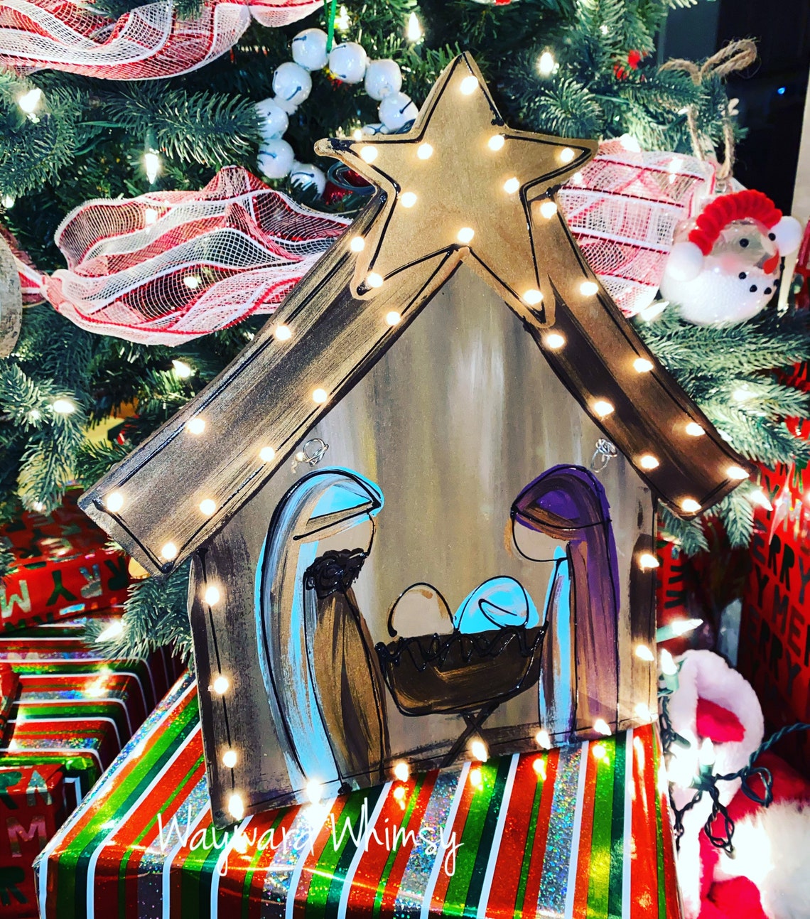 LIGHTED Nativity Wooden Tree Topper - Etsy