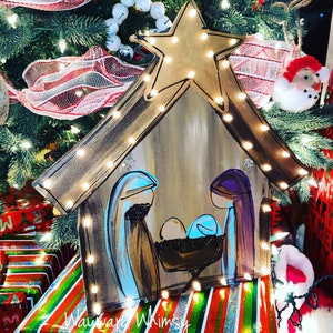 LIGHTED Nativity Wooden Tree Topper - Etsy
