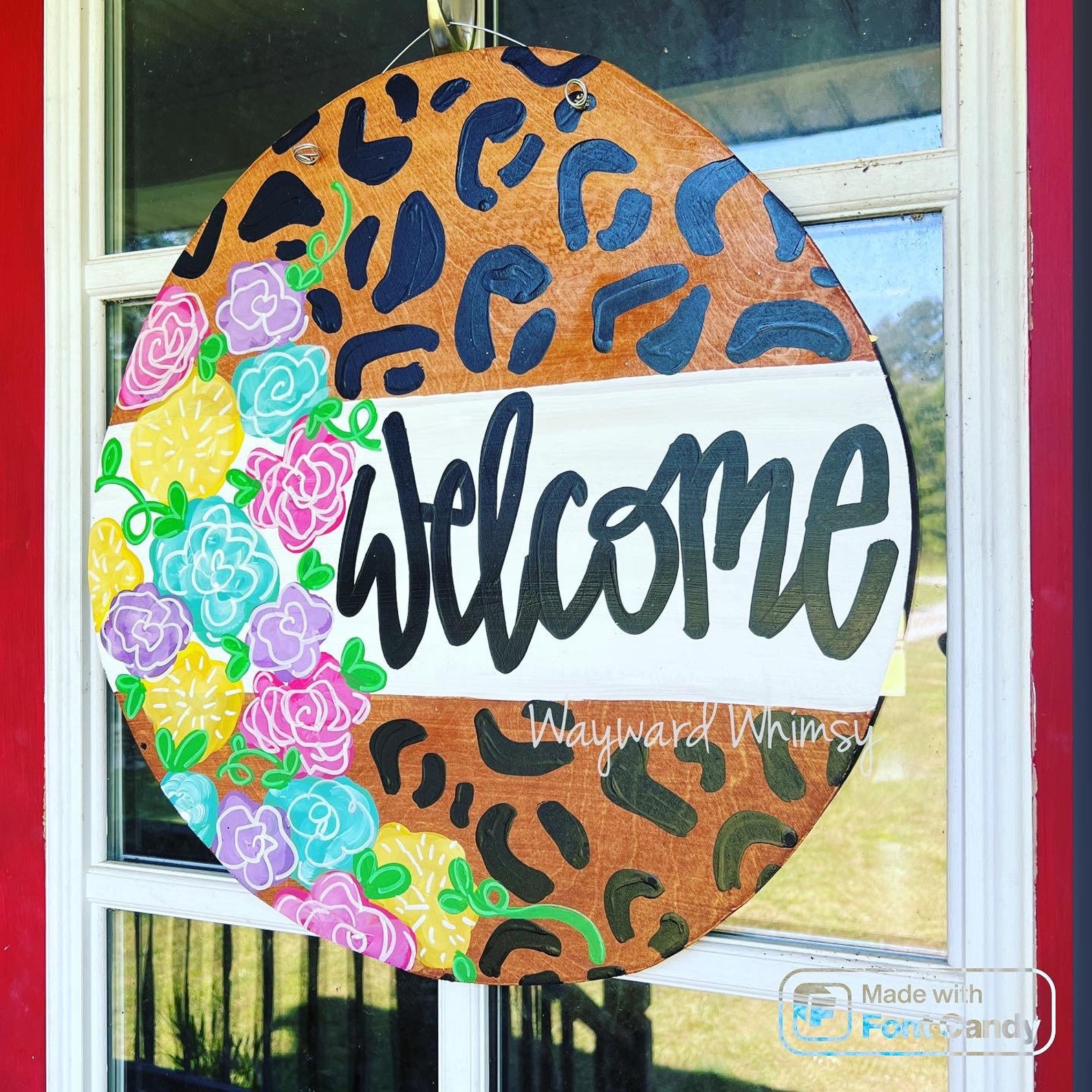 Floral and Animal Print Welcome Circle Door Sign Wooden Door - Etsy