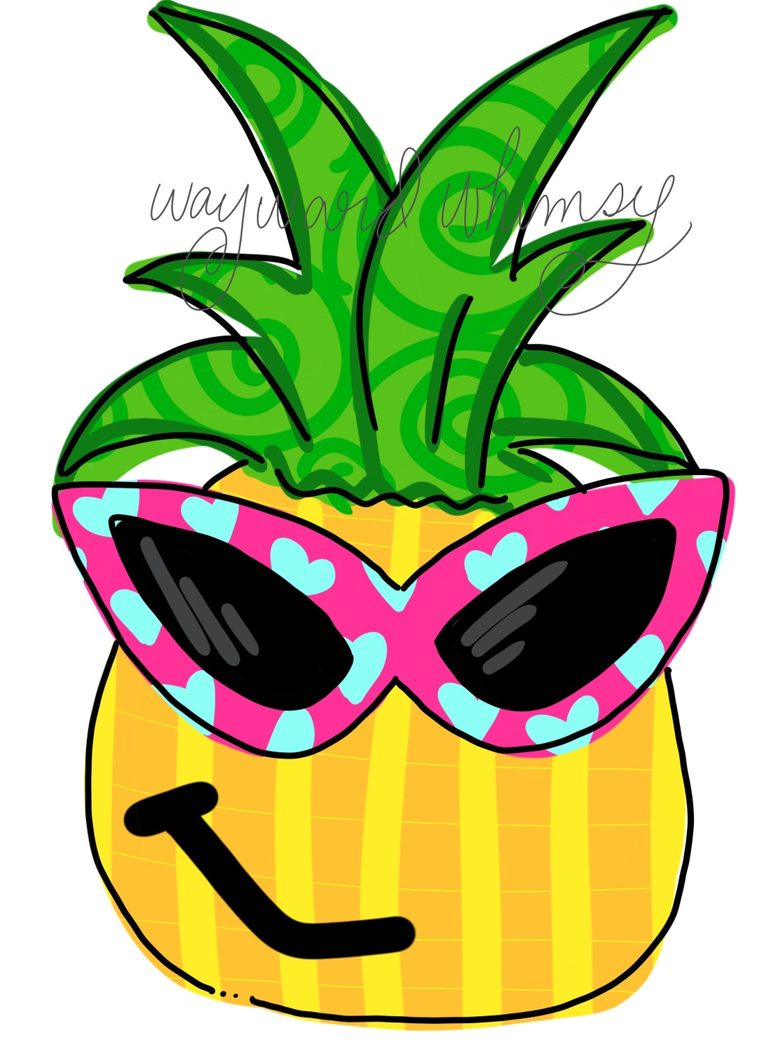 Sassy Pineapple With Sunglasses Door Hanger Downloadable File Printable Template Etsy
