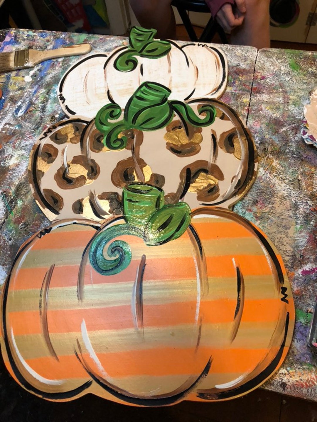 Stacked Pumpkin Sign With Animal Print Wood Cut Out Door Hanger - Etsy