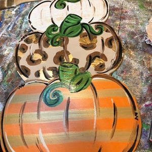 Stacked Pumpkin Sign With Animal Print Wood Cut Out Door Hanger - Etsy