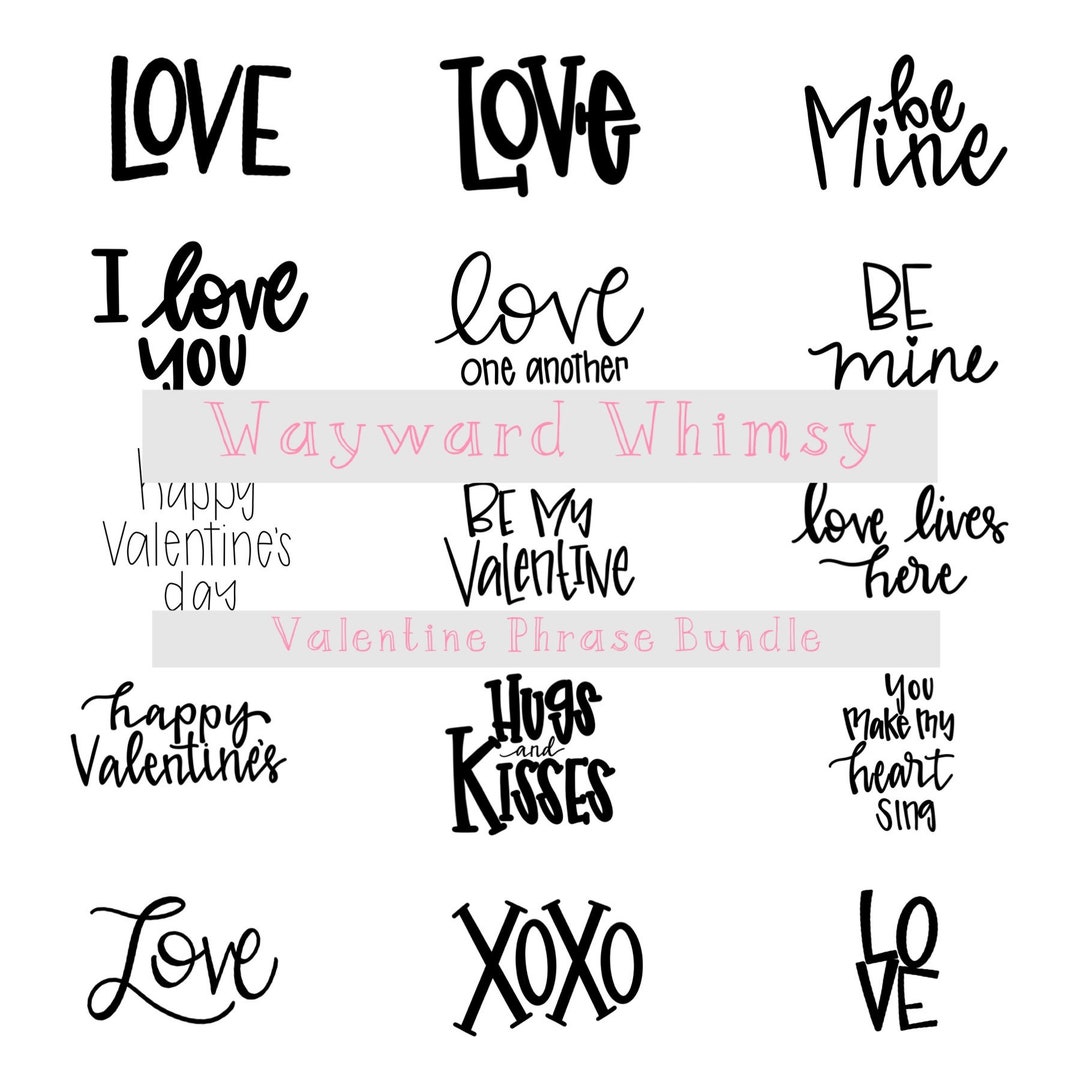 Valentine's Day Word Phrases- 15 Handlettered Phrases- Printable and ...