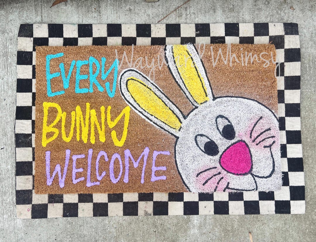 Hand Painted Coir Doormat- Easter Decor- Every Bunny Welcome Mat 30x17 ...