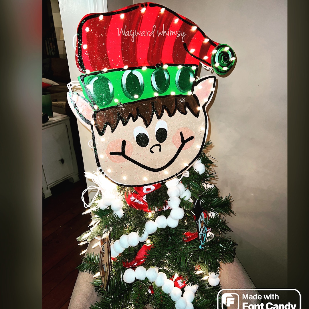 LIGHTED Christmas Elf Wooden Tree Topper - Etsy