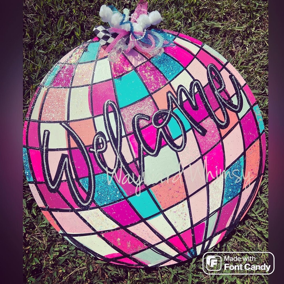 Disco Ball Welcome Sign Wood Cut Out Hanger - Etsy