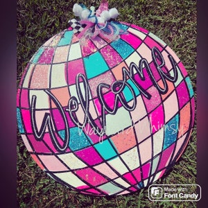 Disco Ball Welcome Sign Wood Cut Out Hanger - Etsy