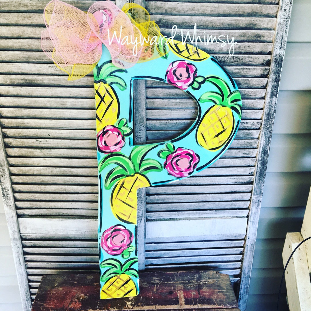Summer Pineapple Pattern Alphabet Any Letter Wooden Door Hanger - Etsy