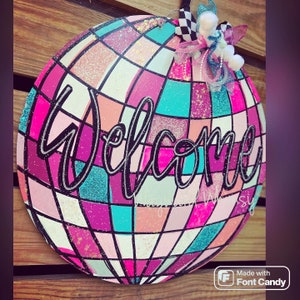 Disco Ball Welcome Sign Wood Cut Out Hanger - Etsy