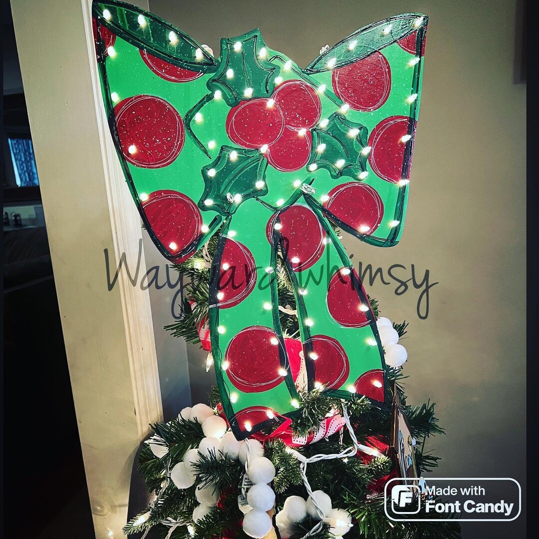 PREORDER LIGHTED Christmas Bow Wooden Tree Topper - Etsy