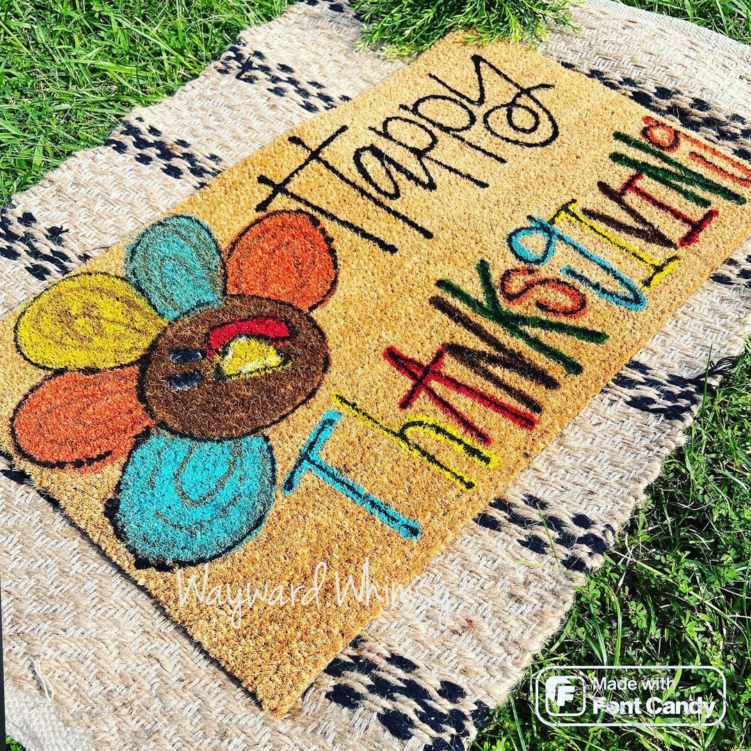 Painted Coir Doormat- Happy Thanksgiving Turkey- Fall Decor- 30x17 ...