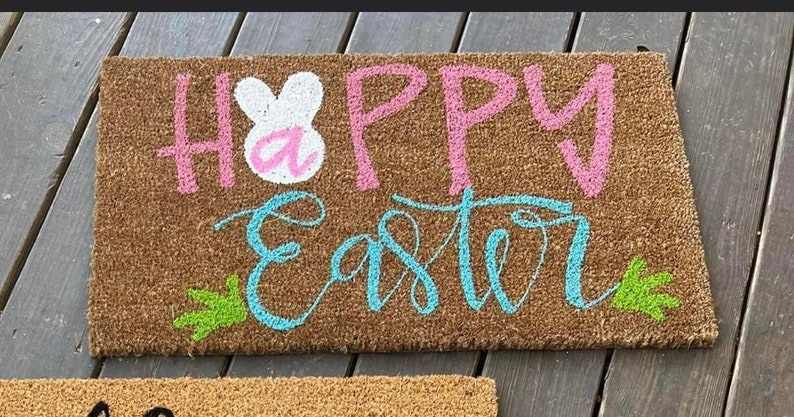 Handlettered Coir Doormat- Happy Easter 30x17 - Etsy