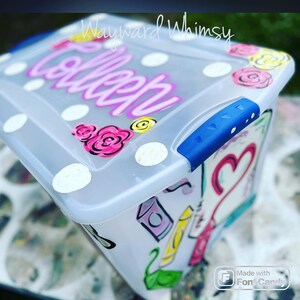 Custom Painted Memory Box- Keepsake Tote- Storage Box- Hand Painted Tub ...