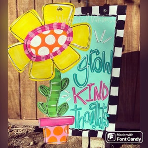 Grow Kind Thoughts Flower Wooden Door Hanger - Etsy