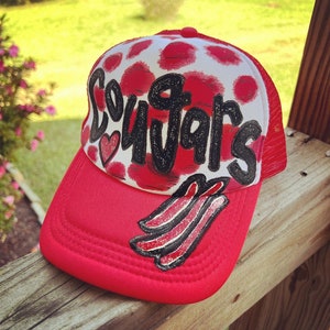 Handpainted Mesh Back Trucker Hat- Baseball Cap- Snap Back- High School ...
