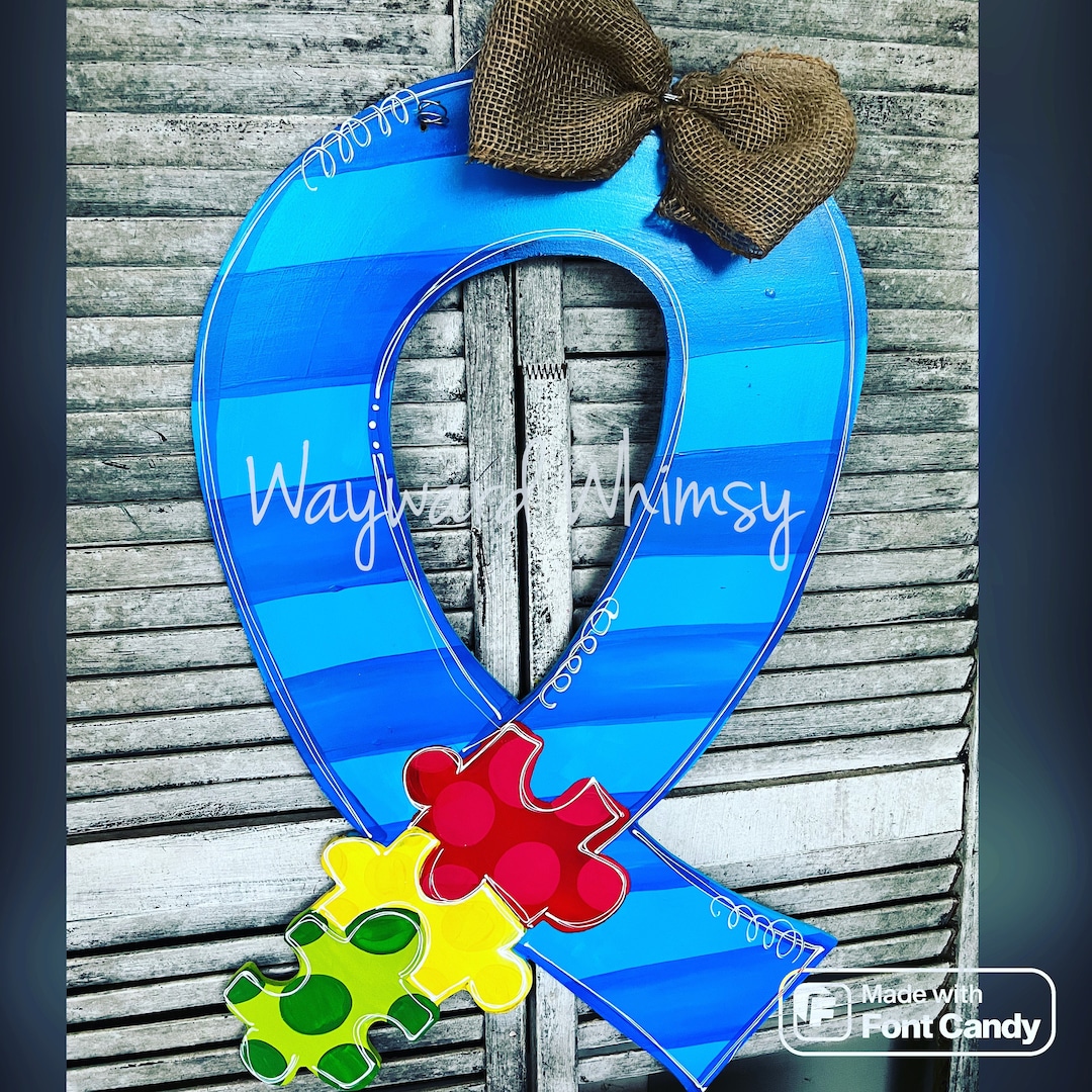 Autism Puzzle Ribbon Autism Awareness Support Wooden Door Hanger - Etsy