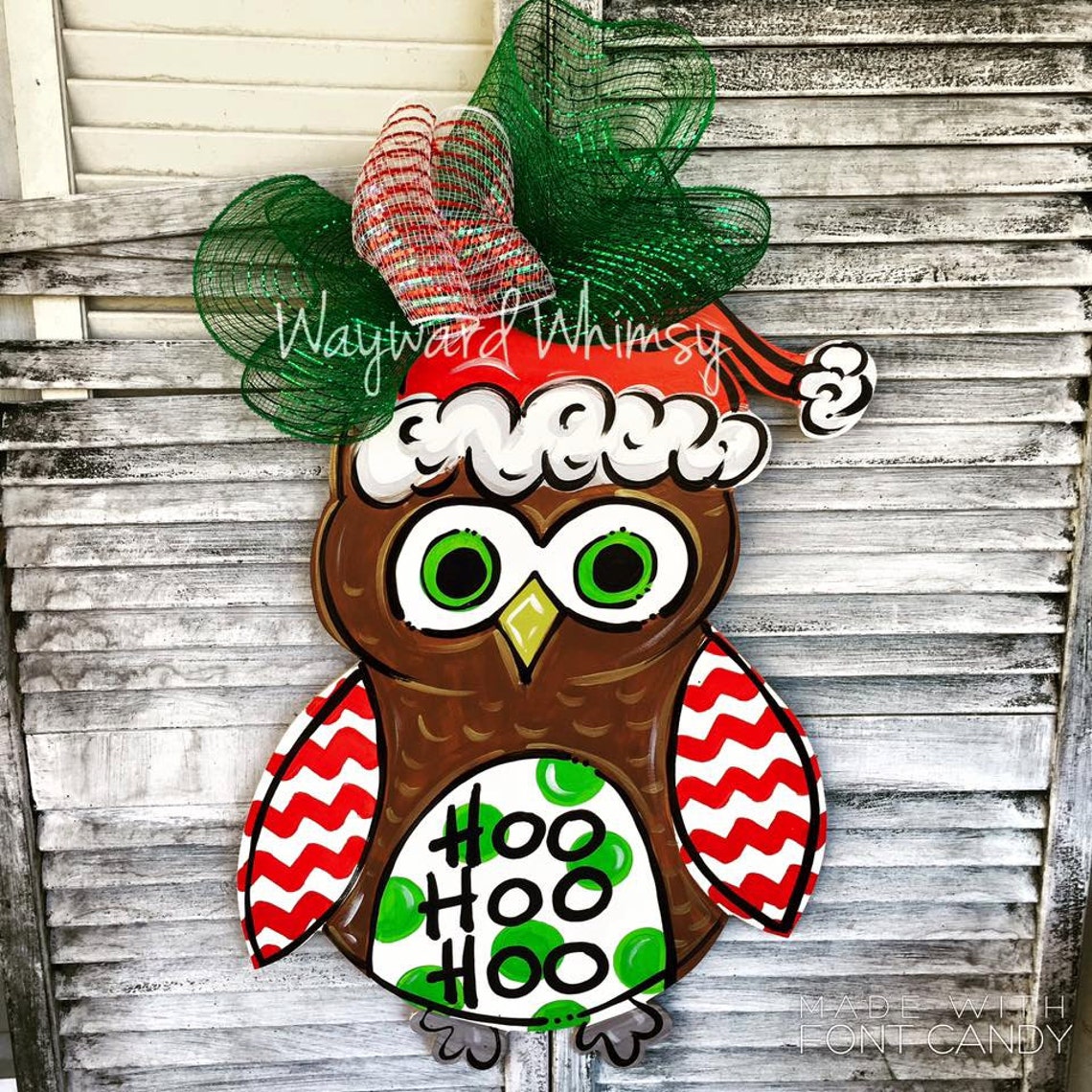 Christmas Owl Wood Cut Out Door Hanger - Etsy