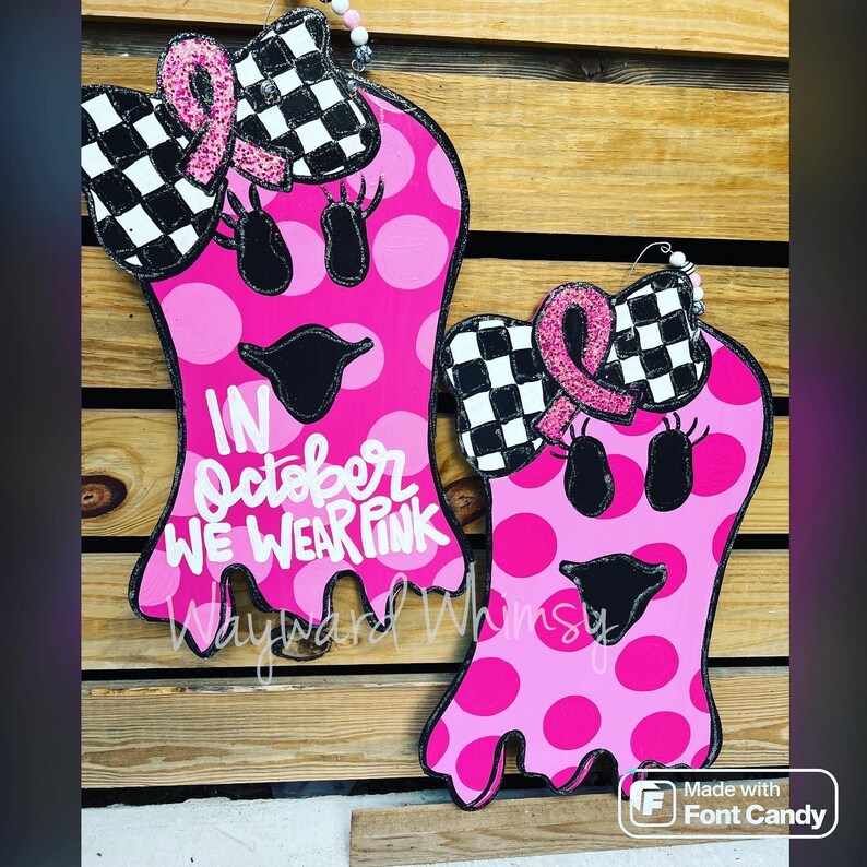 Pink Ghost- We Wear Pink- Breast Cancer Awareness-halloween Wooden Door ...