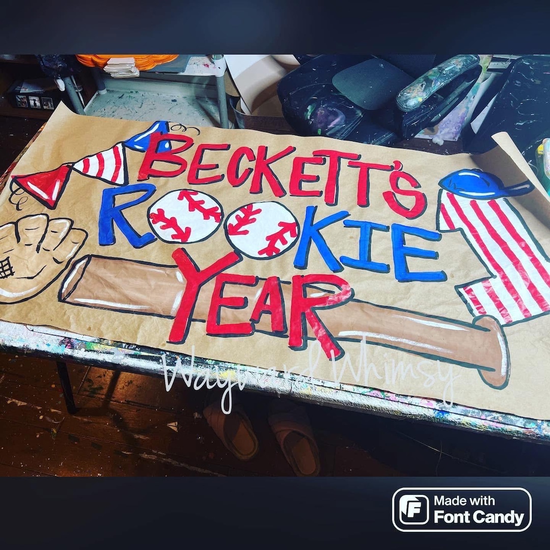 Hand Painted Custom Baseball Rookie Theme Birthday Banner- Kraft Paper ...