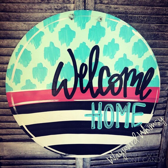 Funky Fun Welcome Home Sign Wood Cut Out Hanger | Etsy
