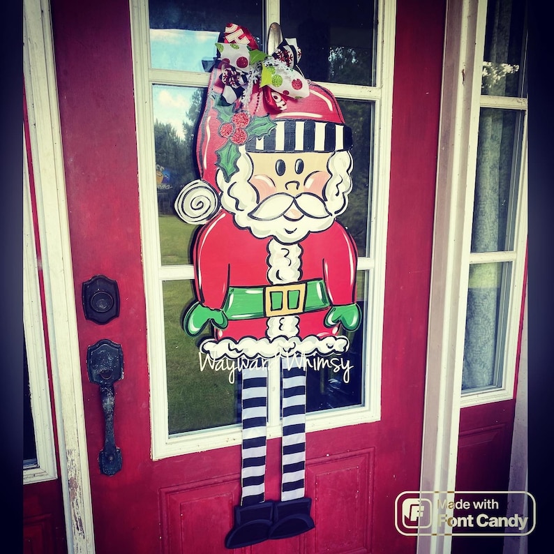 Santa With Ribbon Legs Wood Cut Out Door Hanger - Etsy