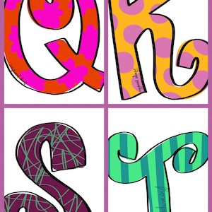 26 Letter Alphabet- Hand Lettered Curly Whimsical Font Door Hanger ...