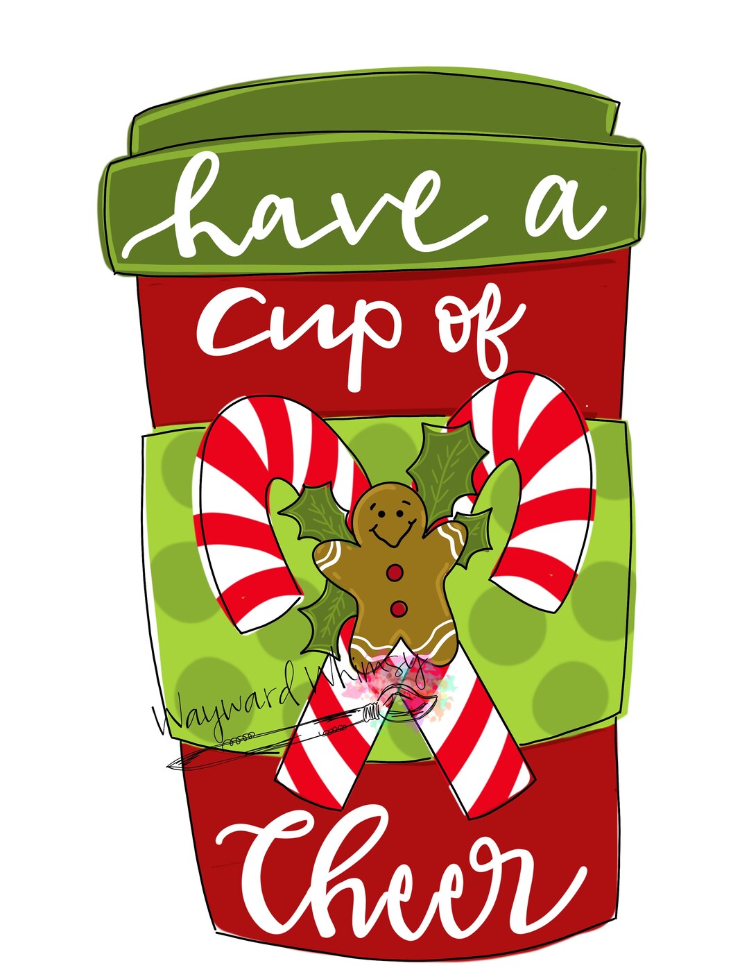 Gingerbread Candy Cane Coffee Cup of Cheer Christmas Door Hanger ...
