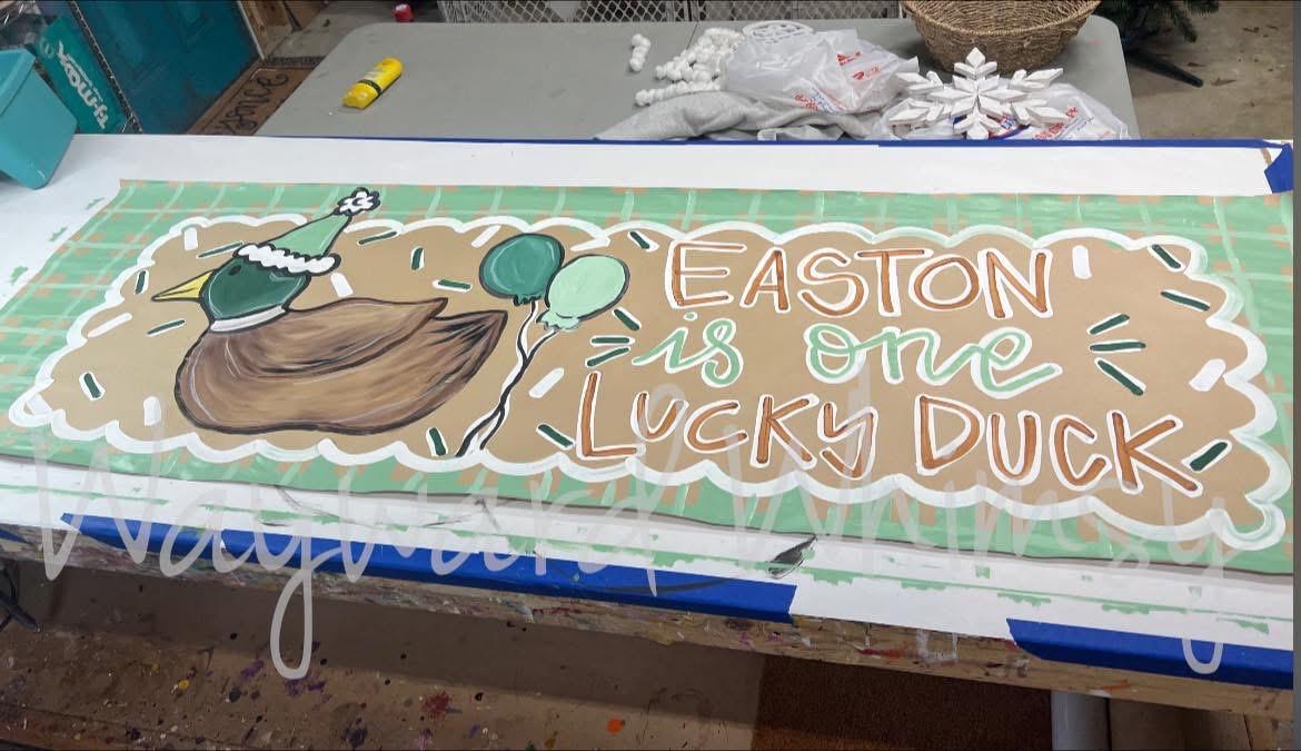 Hand Painted Custom Lucky Duck Theme Birthday Banner- Kraft Paper ...