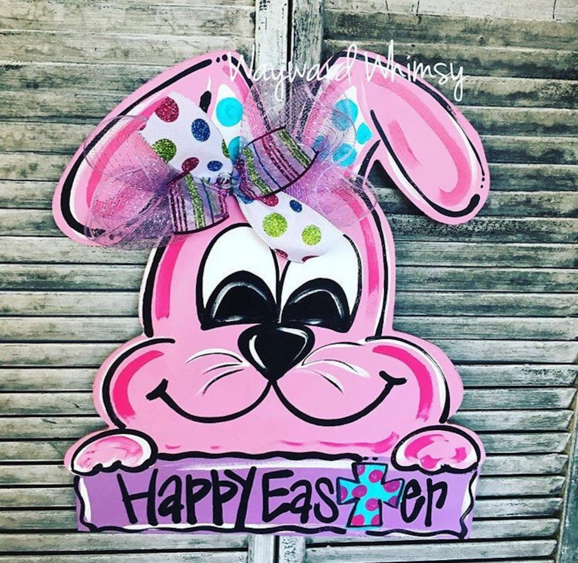 Happy Easter Bunny Face Wood Cut Out Door Hanger | Etsy