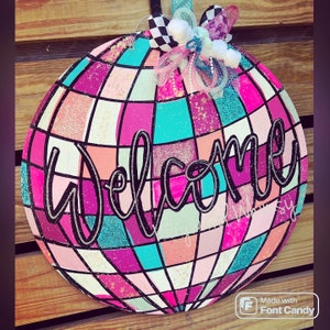 Disco Ball Welcome Sign Wood Cut Out Hanger - Etsy