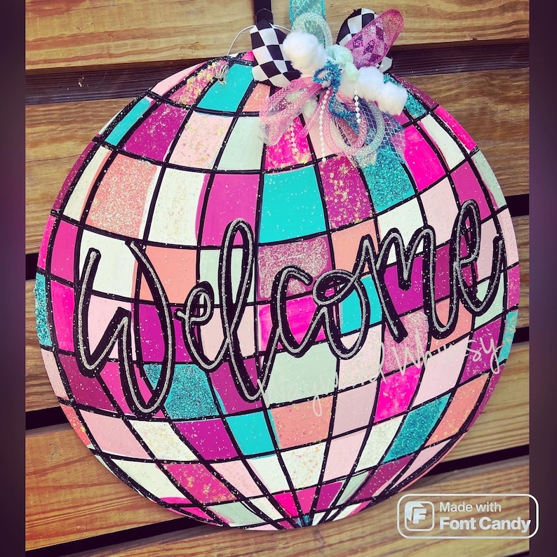 Disco Ball Welcome Sign Wood Cut Out Hanger - Etsy