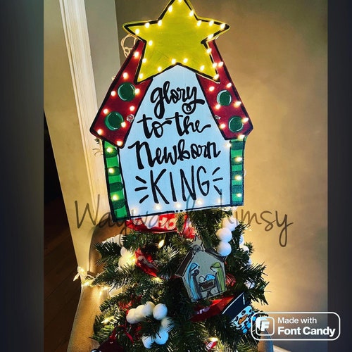 LIGHTED Nativity Wooden Tree Topper - Etsy