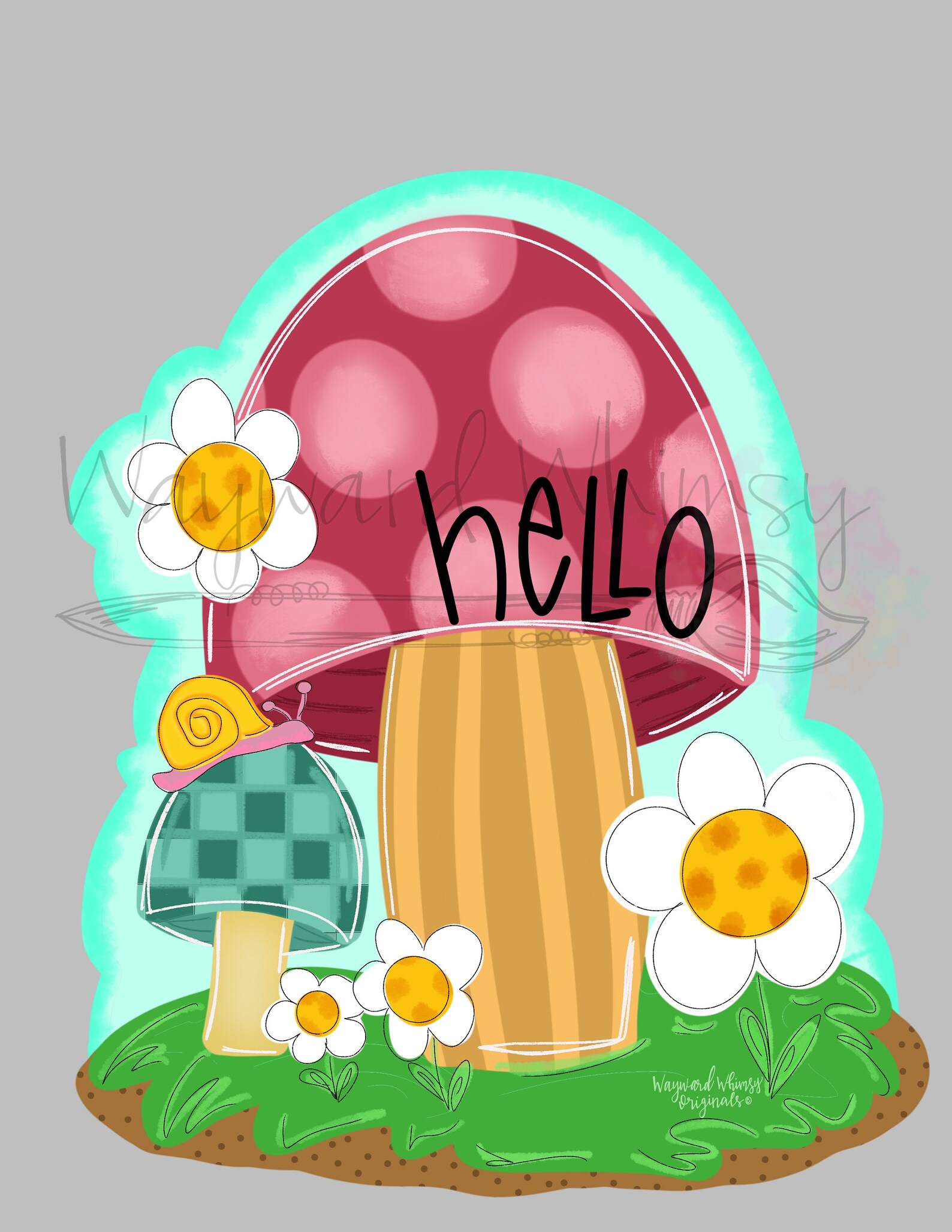 Hello Mushroom Door Hanger Downloadable File Printable Template - Etsy