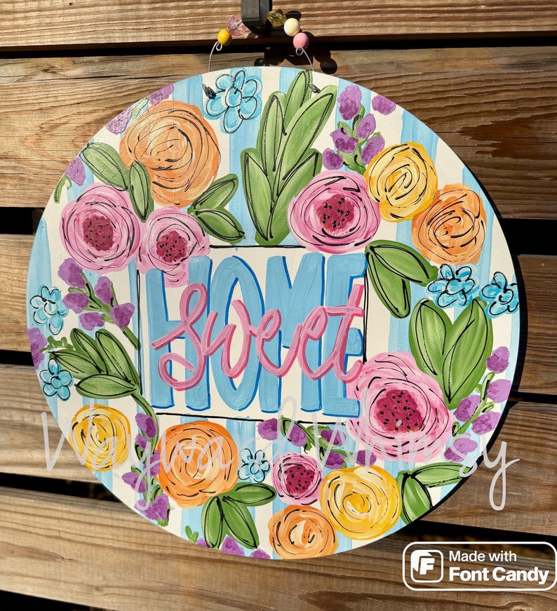 Sweet Home Welcome Circle Door Sign Wooden Door Hanger - Etsy