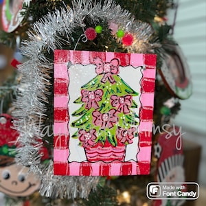 Cutesy Christmas Tree With Pink Bows Wooden Christmas Ornament 7” - Etsy