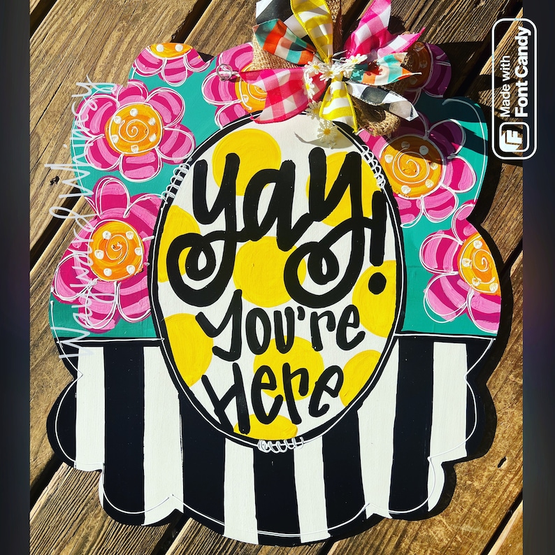 Funky Fun Yay! You’re Here! Sign Wooden Door Hanger - Etsy
