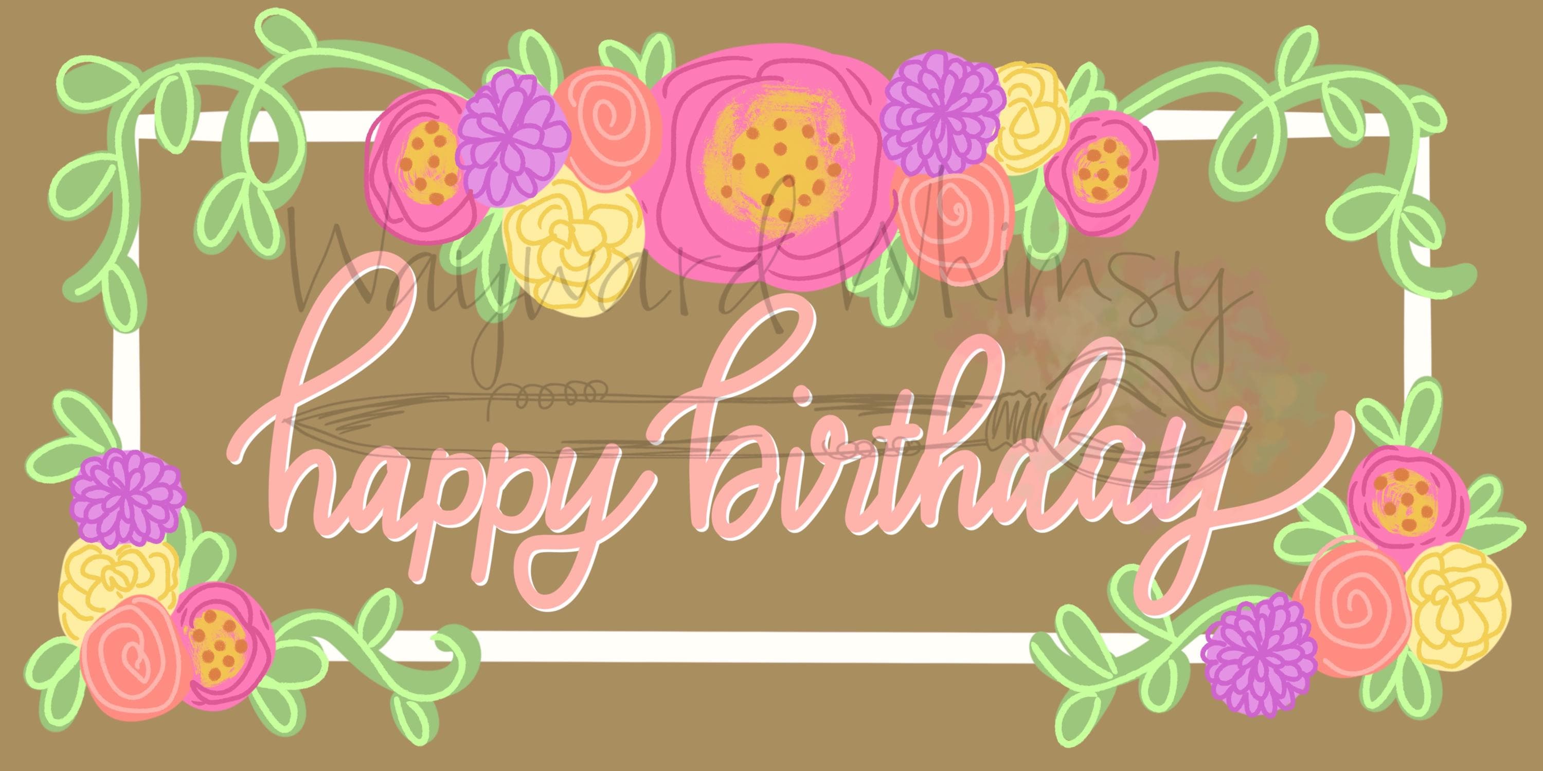 Birthday Banner- Floral- Brown Craft Paper Downloadable File Design ...